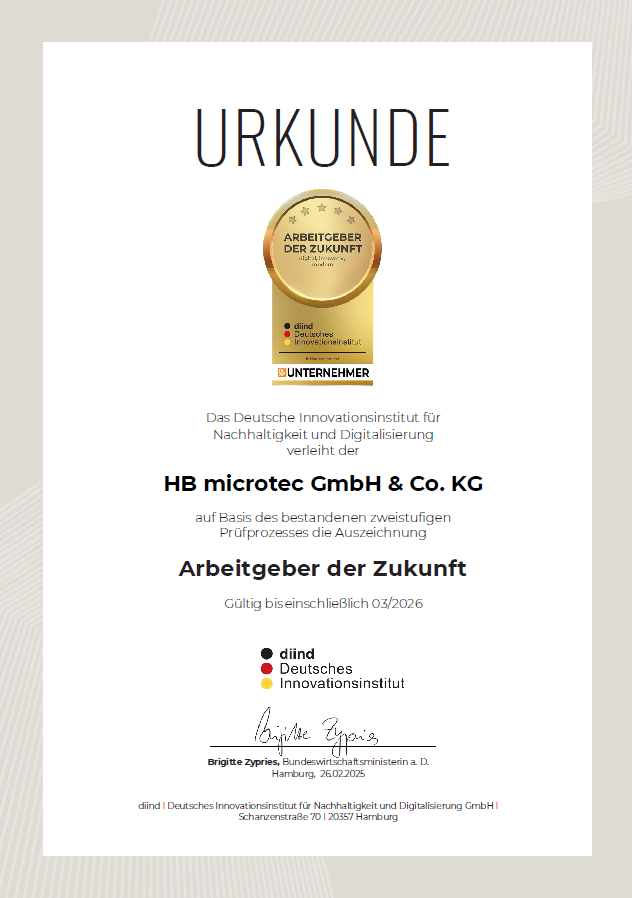 Ehrung als Arbeitgeber der Zukunft - HB microtec